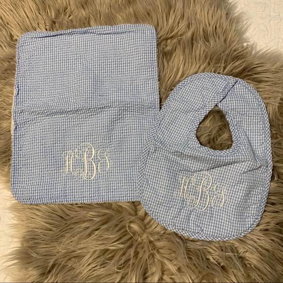 Accessories | Hbj Monogrammed Seersucker Bib And Burp Cloth | Poshmark